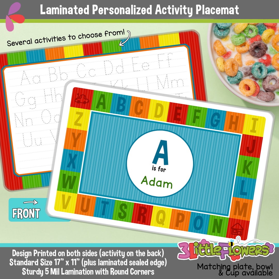 Alphabet Placemat - Personalized Placemat for Kids - Laminated Custom ...