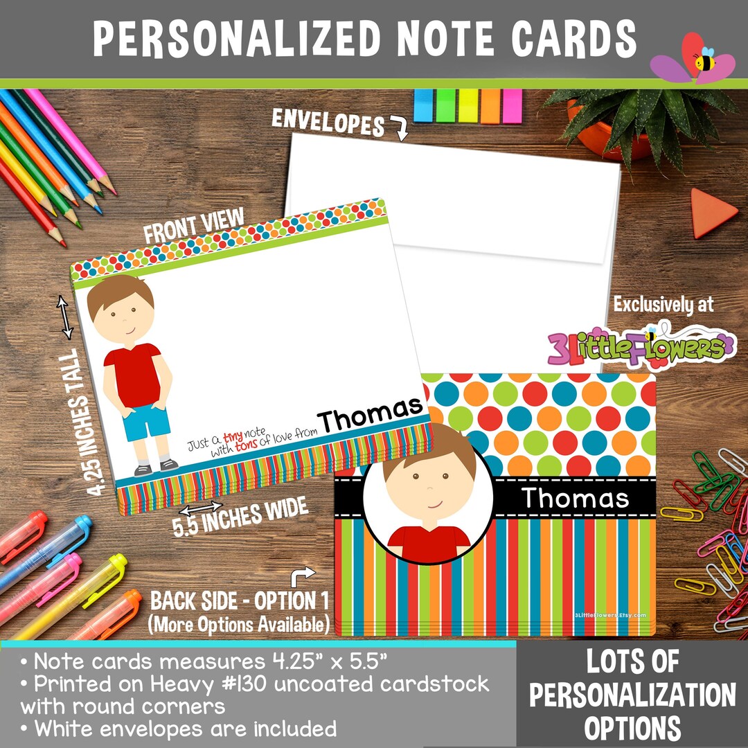 Little Boy Note Cards - Set of Personalized Note Cards - 4.25” X 5.5 ...