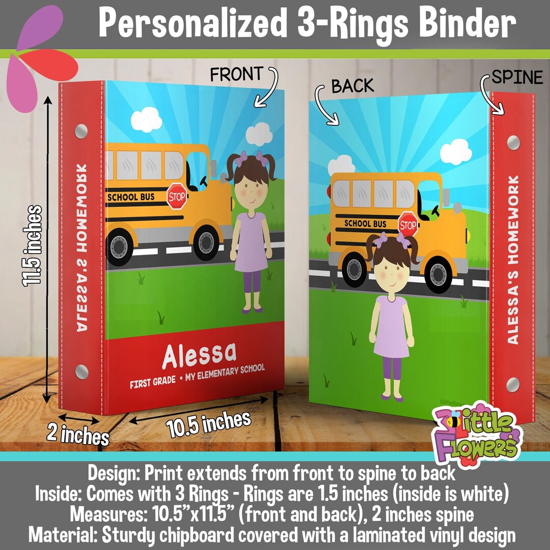Little Me Girl School Bus Binder - Personalized 3 Ring Binder 2 in ...