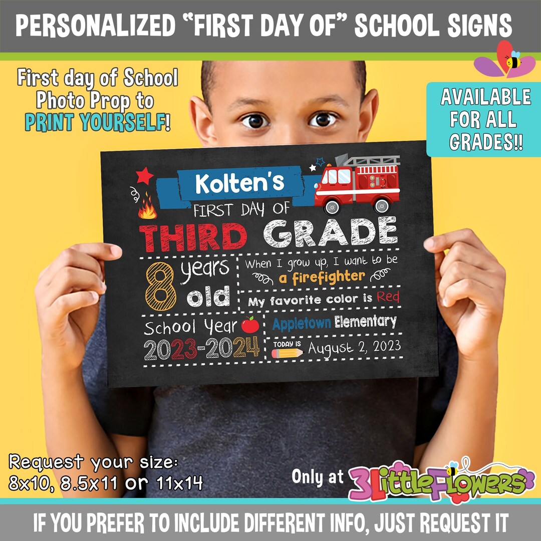 Firetruck Personalized First Day of School Sign - Printable First Day ...