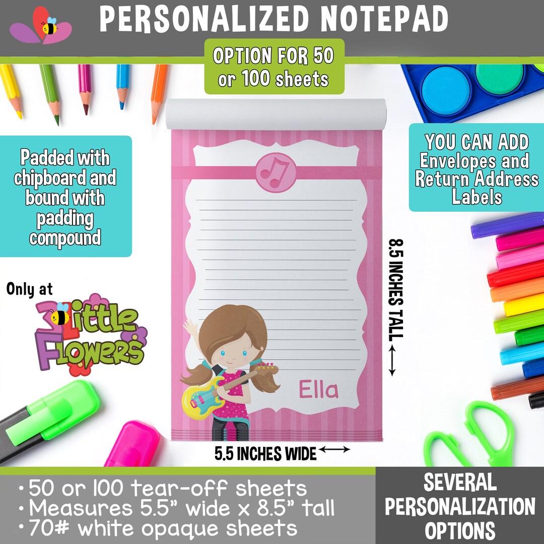 Guitar Player Notepad - Personalized Notepad - Personalized Children ...