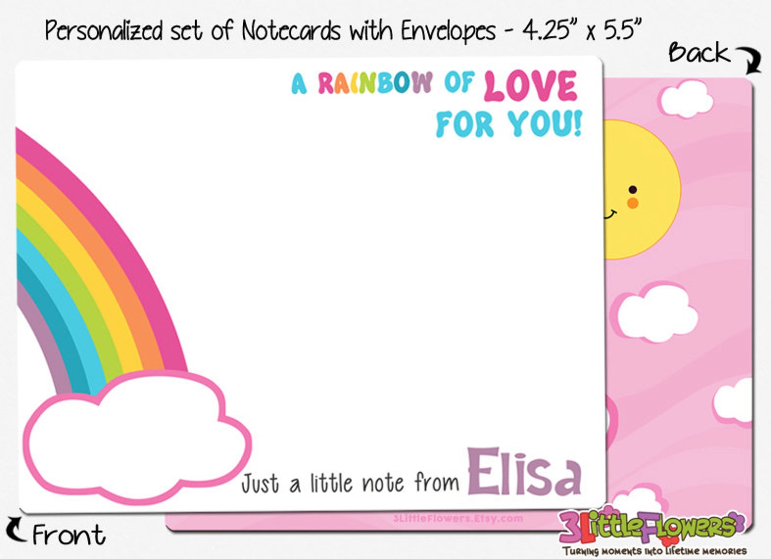 Rainbow Note Cards Set of Personalized Note Cards 4.25 X | Etsy