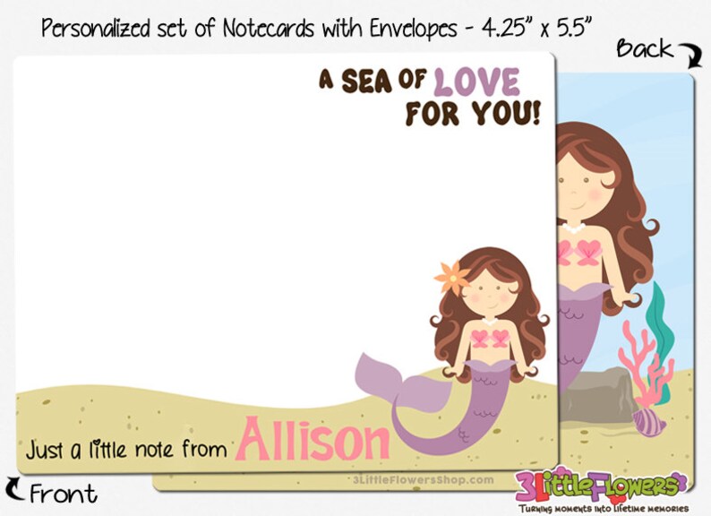 Mermaid Note Cards Set of Personalized Note Cards 4.25 x | Etsy