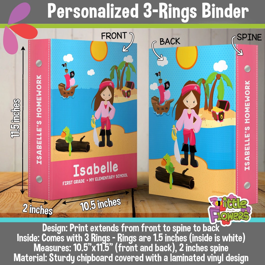 Personalized Pirate Girl Binder - Personalized 3 Ring Binder 2 Inches ...