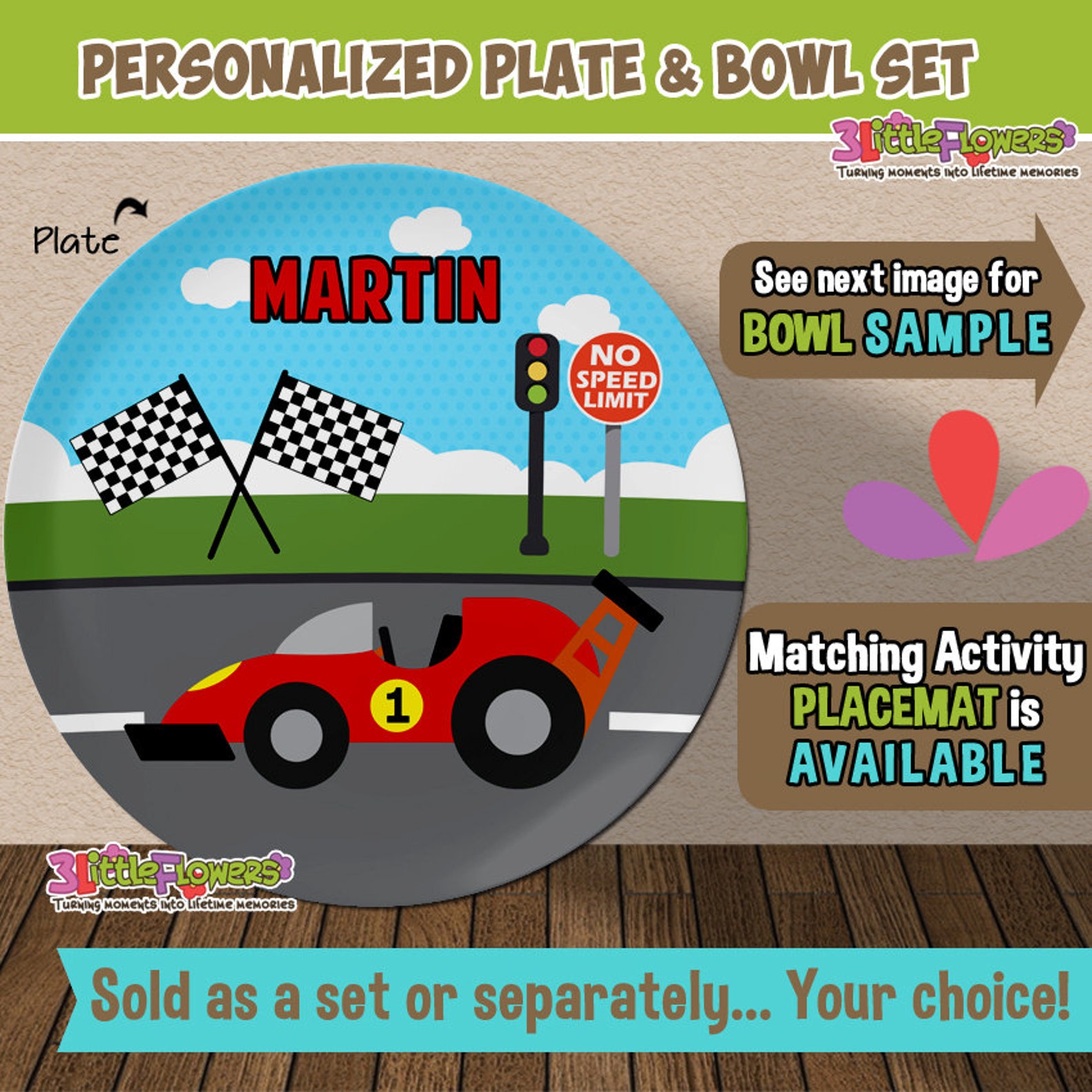 Race Car Plate and Bowl Set Personalized Plastic Children - Etsy
