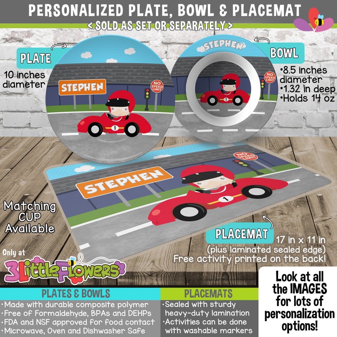 Race Car Plate and Bowl Set - Personalized Plastic Children Plate ...