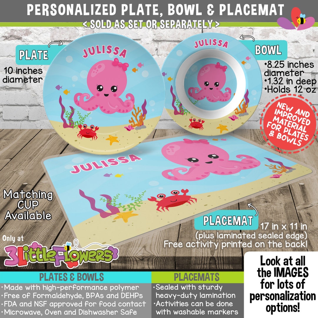 Personalized Octopus Plate and Bowl Set - Personalized Plastic Children ...