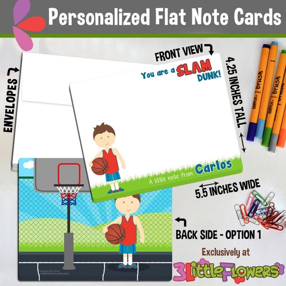 Basketball Player Note Cards - Set of Personalized Note Cards - Double ...