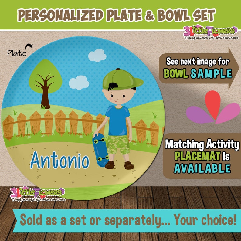 Skate Plate and Bowl Set Personalized Plastic Children Plate - Etsy