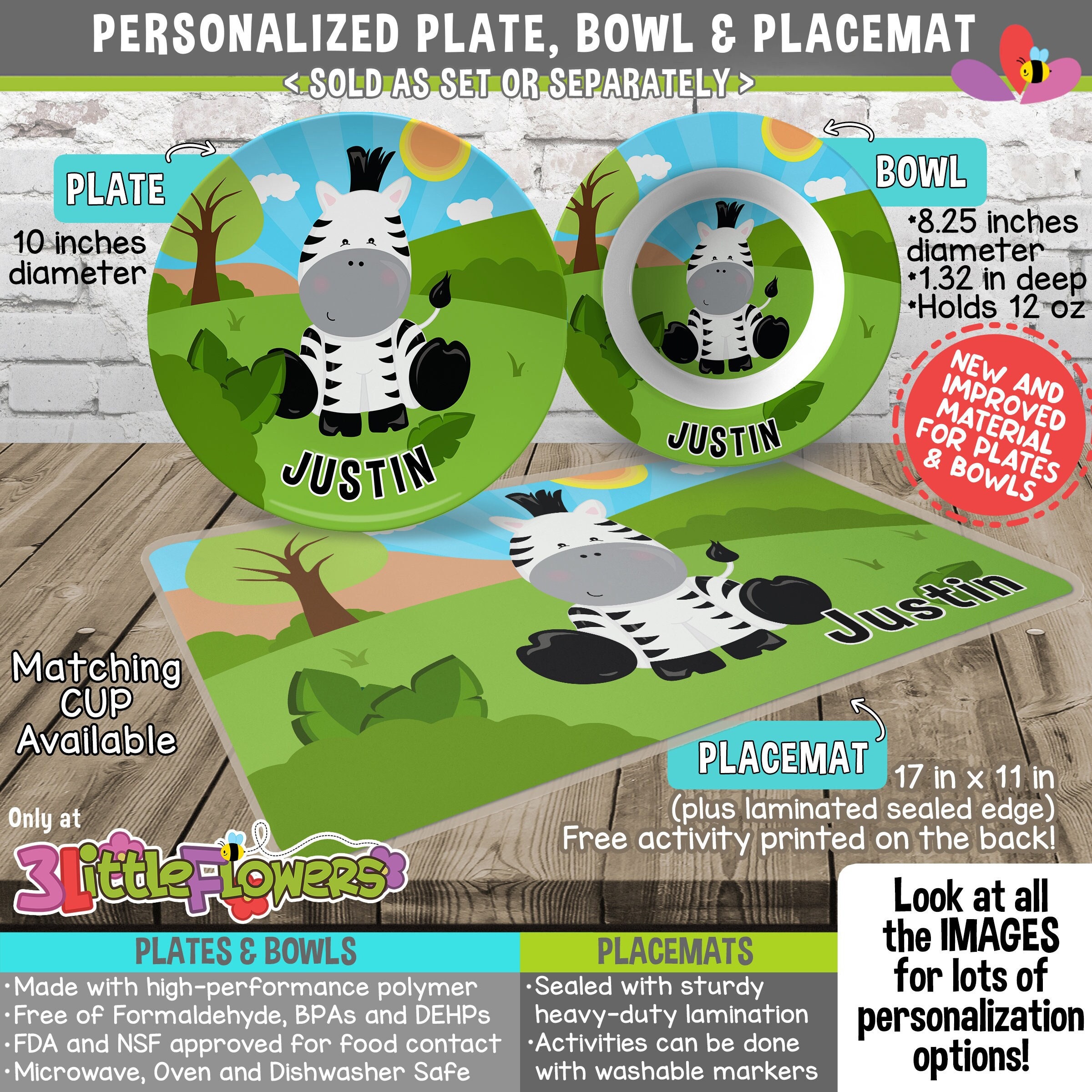Zebra Cartoon Pattern Tableware Cocomelon Kids Dinnerware Set | Green 3 ...