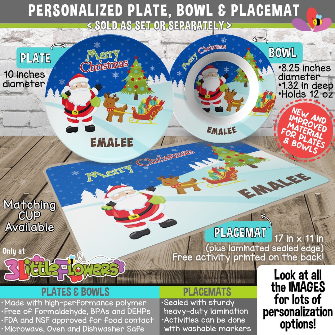 Santa Plate and Bowl Set - Personalized Plastic Children Plate & Cereal ...