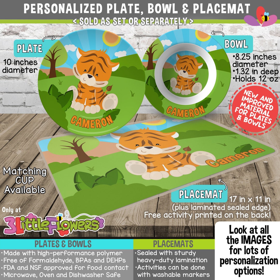 Baby Tiger Plate and Bowl Set - Personalized Plastic Children Plate ...