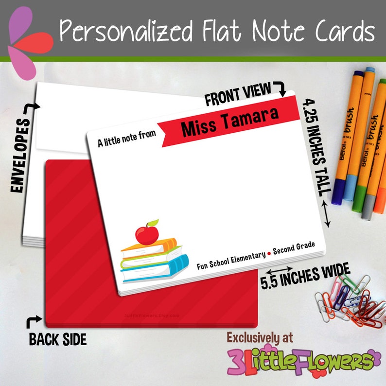 Teacher Note Cards - Set of Personalized Note Cards - Double-sided and ...