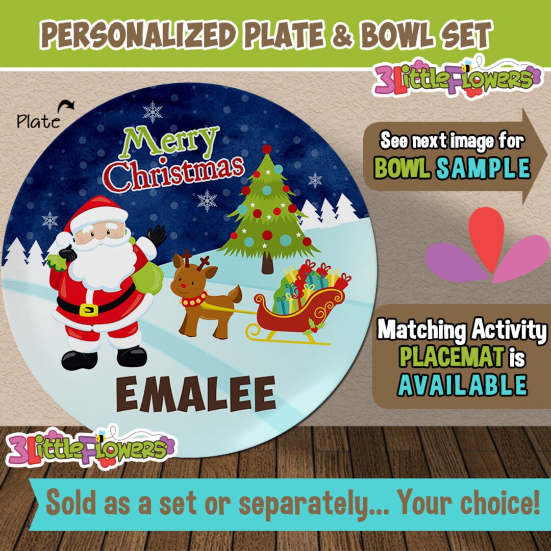 Santa Plate and Bowl Set Personalized Plastic Children Plate - Etsy