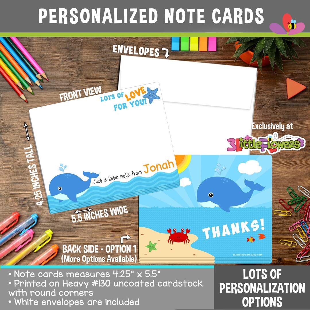Whale Note Cards - Set of Personalized Note Cards - 4.25” X 5.5 ...