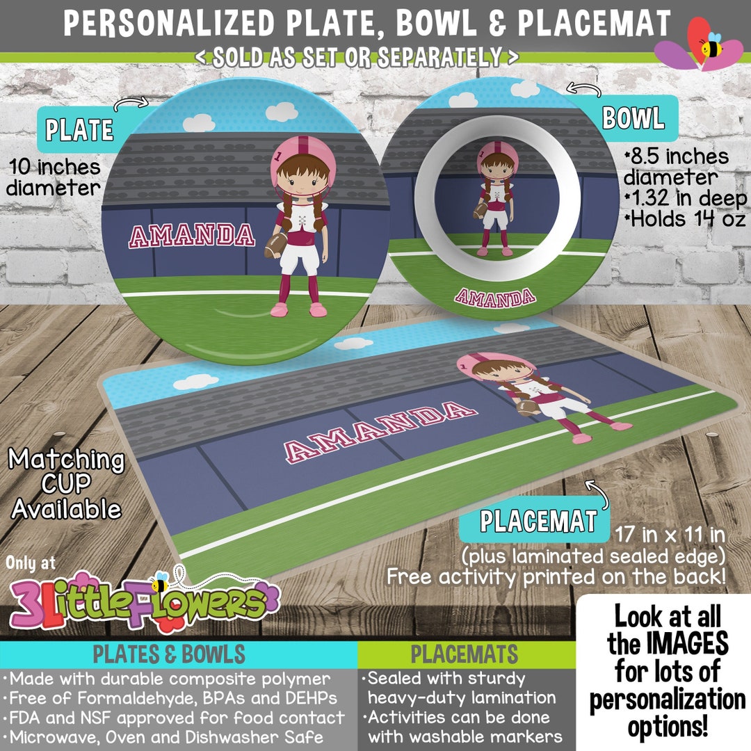 Football Plate and Bowl Set - Personalized Plastic Children Plate ...