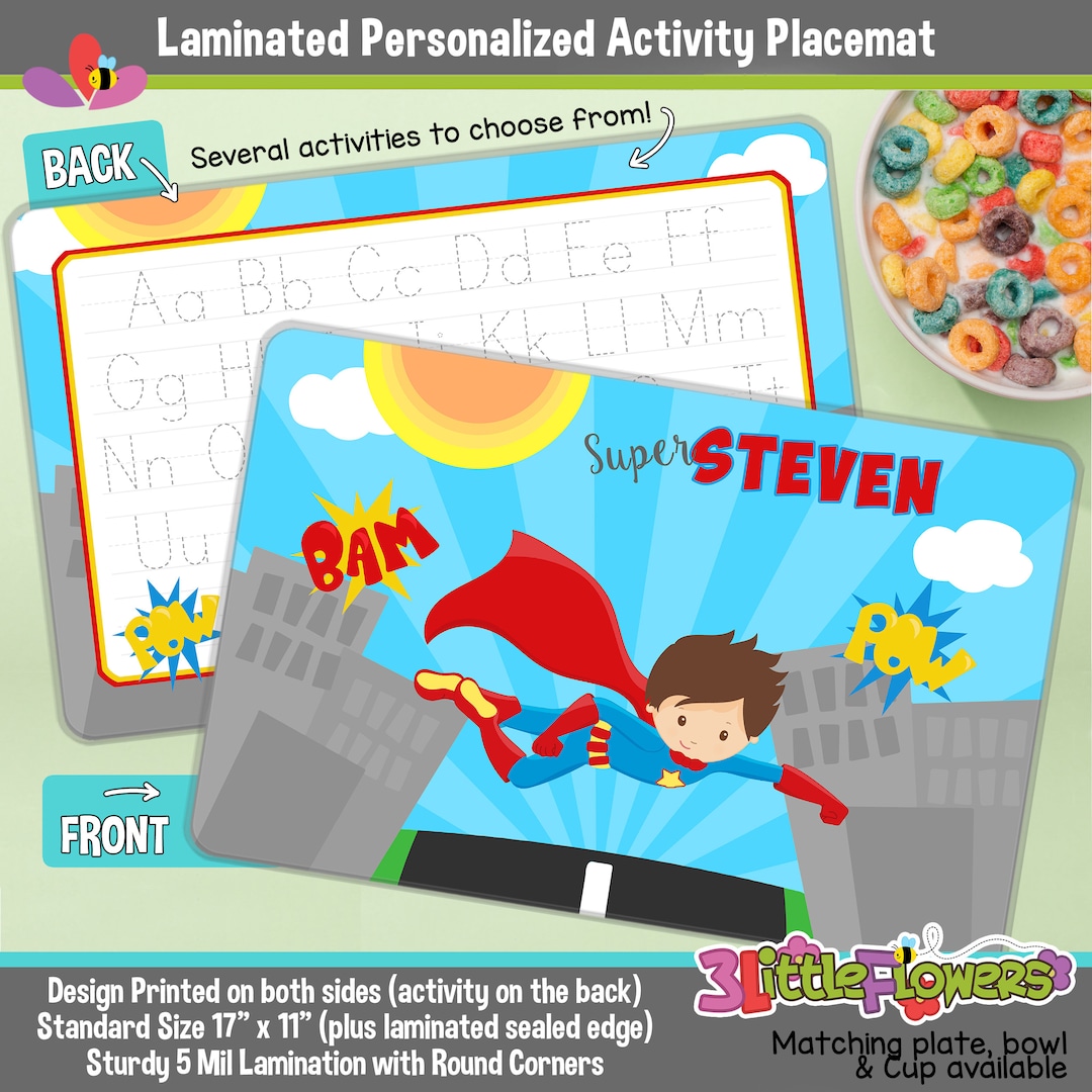 Personalized Superhero Placemat - Personalized Placemat for Kids ...