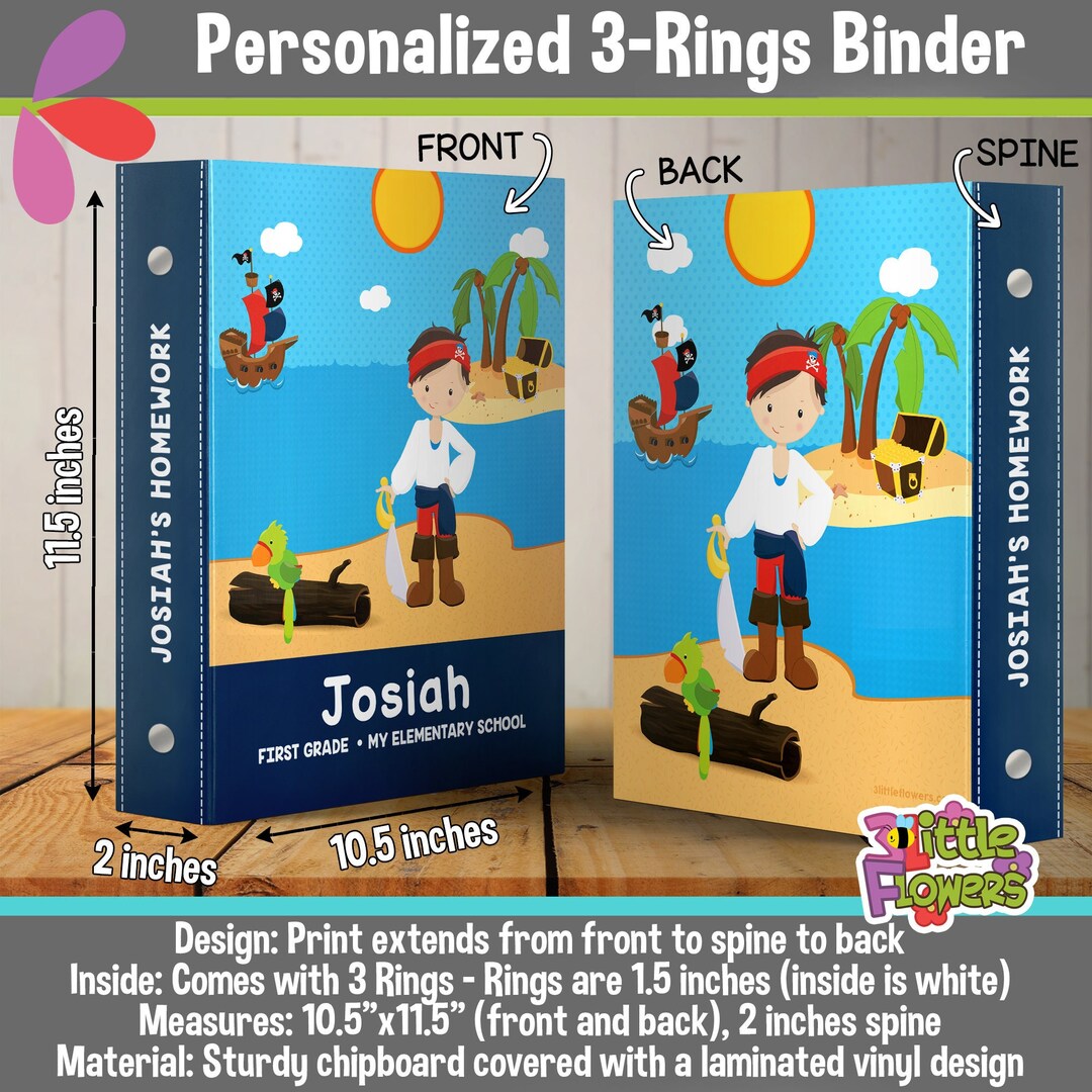 Personalized Pirate Boy Binder - Personalized 3 Ring Binder 2 Inches ...