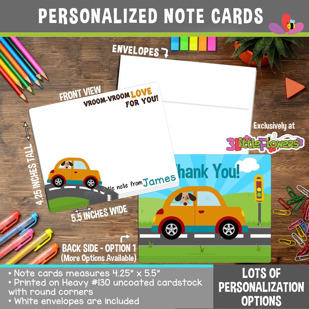 Car Note Cards - Set of Personalized Note Cards - 4.25 X 5.5 - Double ...