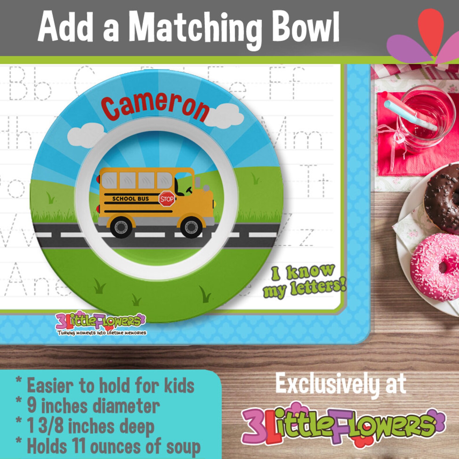 School Bus Plate and Bowl Set Personalized Plastic Children - Etsy