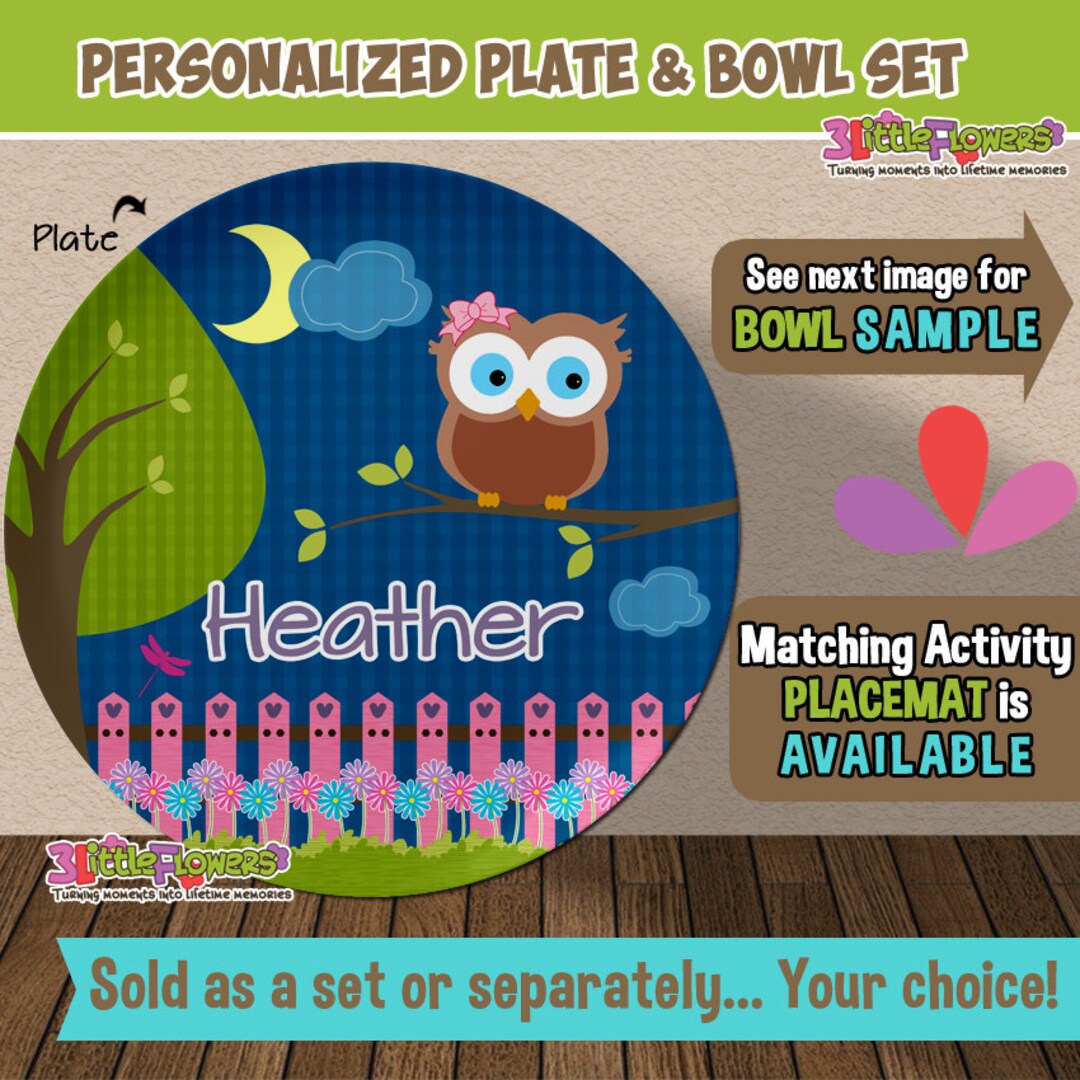Owl Plate and Bowl Set Personalized Plastic Children Plate - Etsy