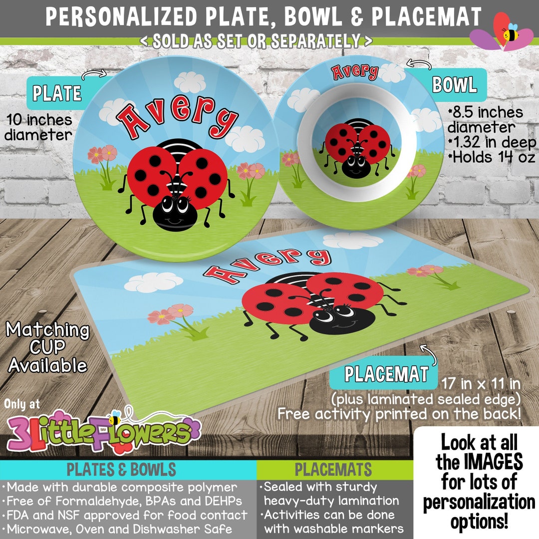 Personalized Ladybug Plate and Bowl Set - Personalized Plastic Children ...
