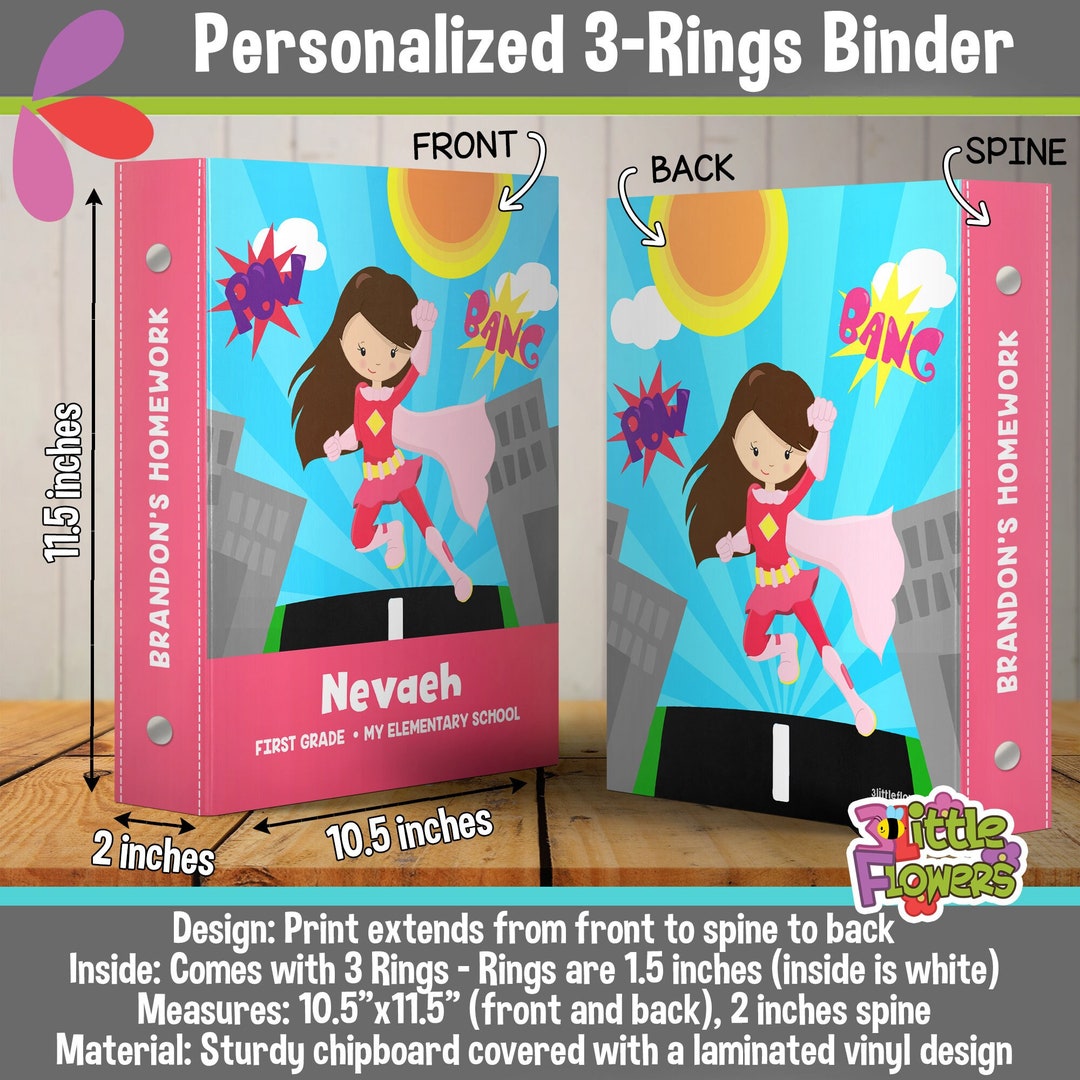 Personalized Superhero Girl Binder - Personalized 3 Ring Binder 2 ...