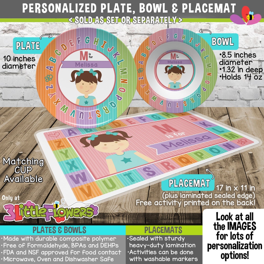 Alphabet Little Girl Plate and Bowl Set - Personalized Plastic Children ...