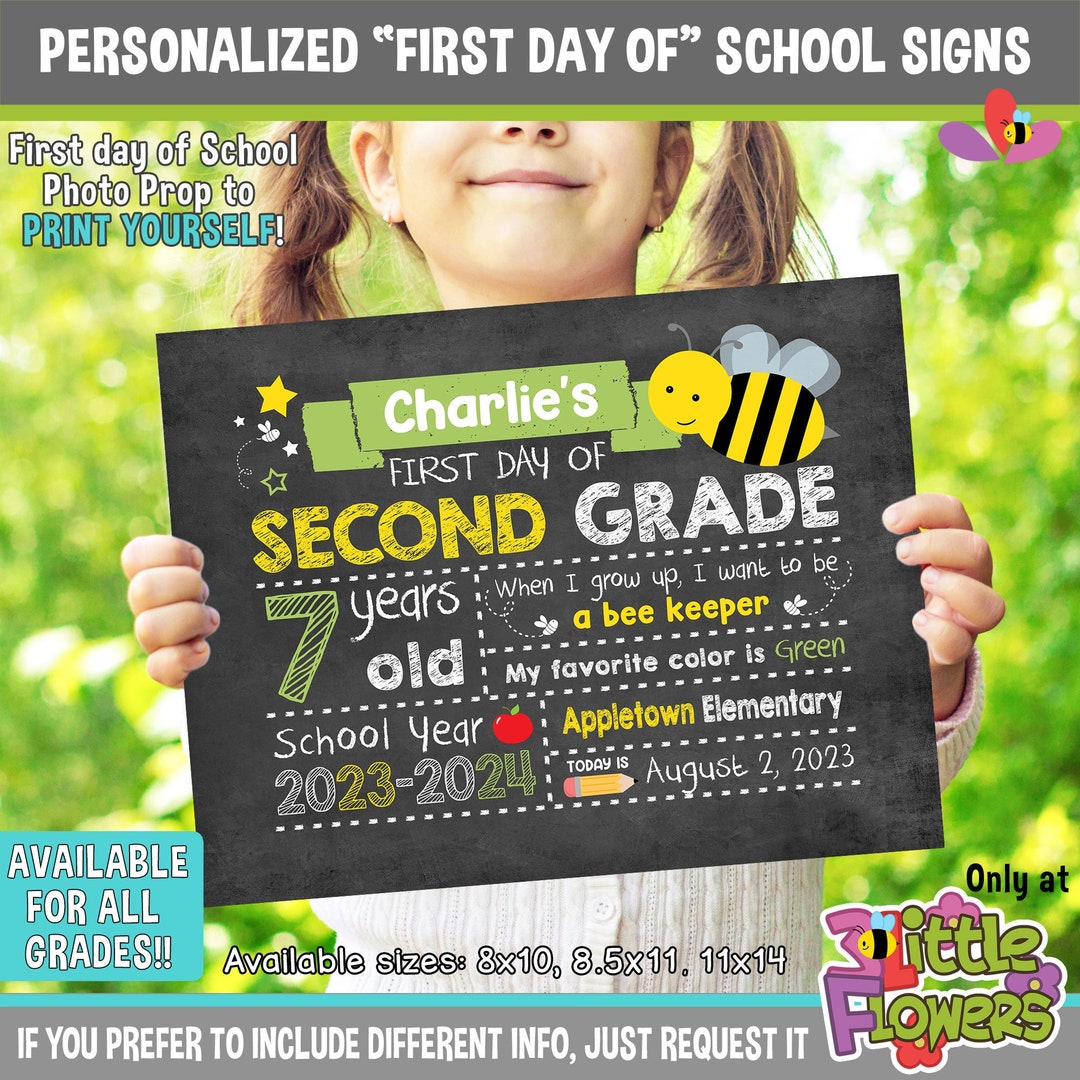 Bee First Day of School Sign - Printable First Day of School Chalkboard ...