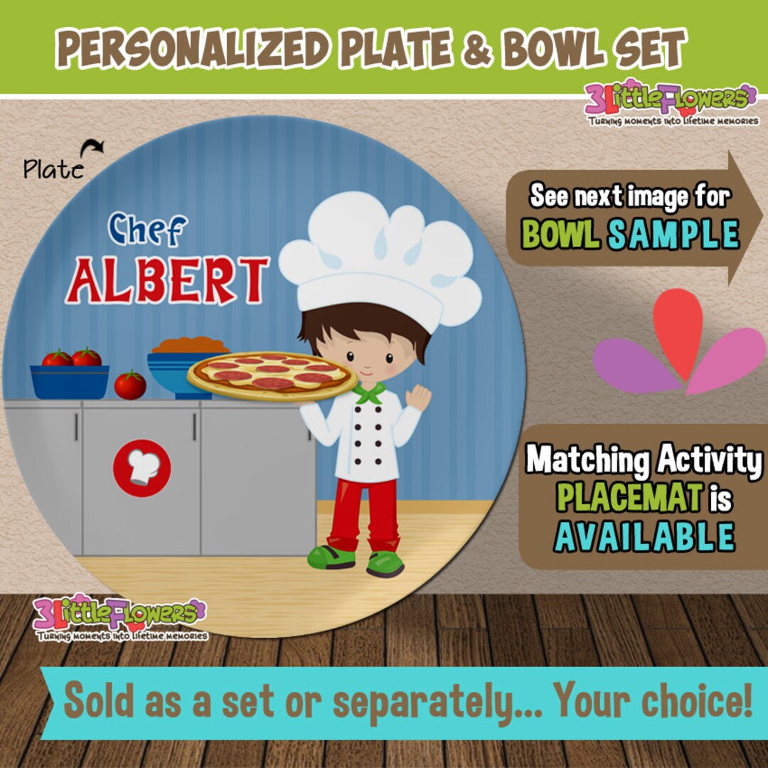 Little Chef Plate and Bowl Set Personalized Plastic Children - Etsy