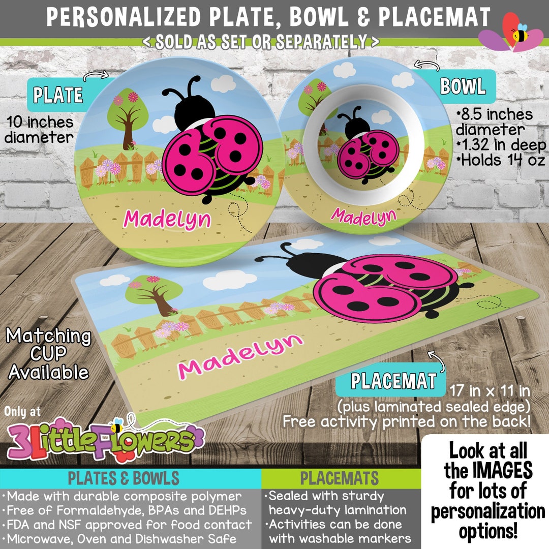 Personalized Ladybug Plate and Bowl Set - Personalized Plastic Children ...