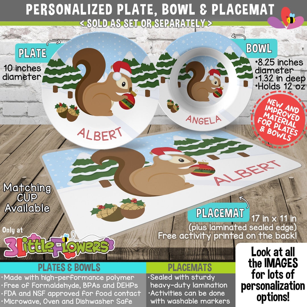 Merry Squirrel Plate and Bowl Set - Personalized Plastic Children Plate ...
