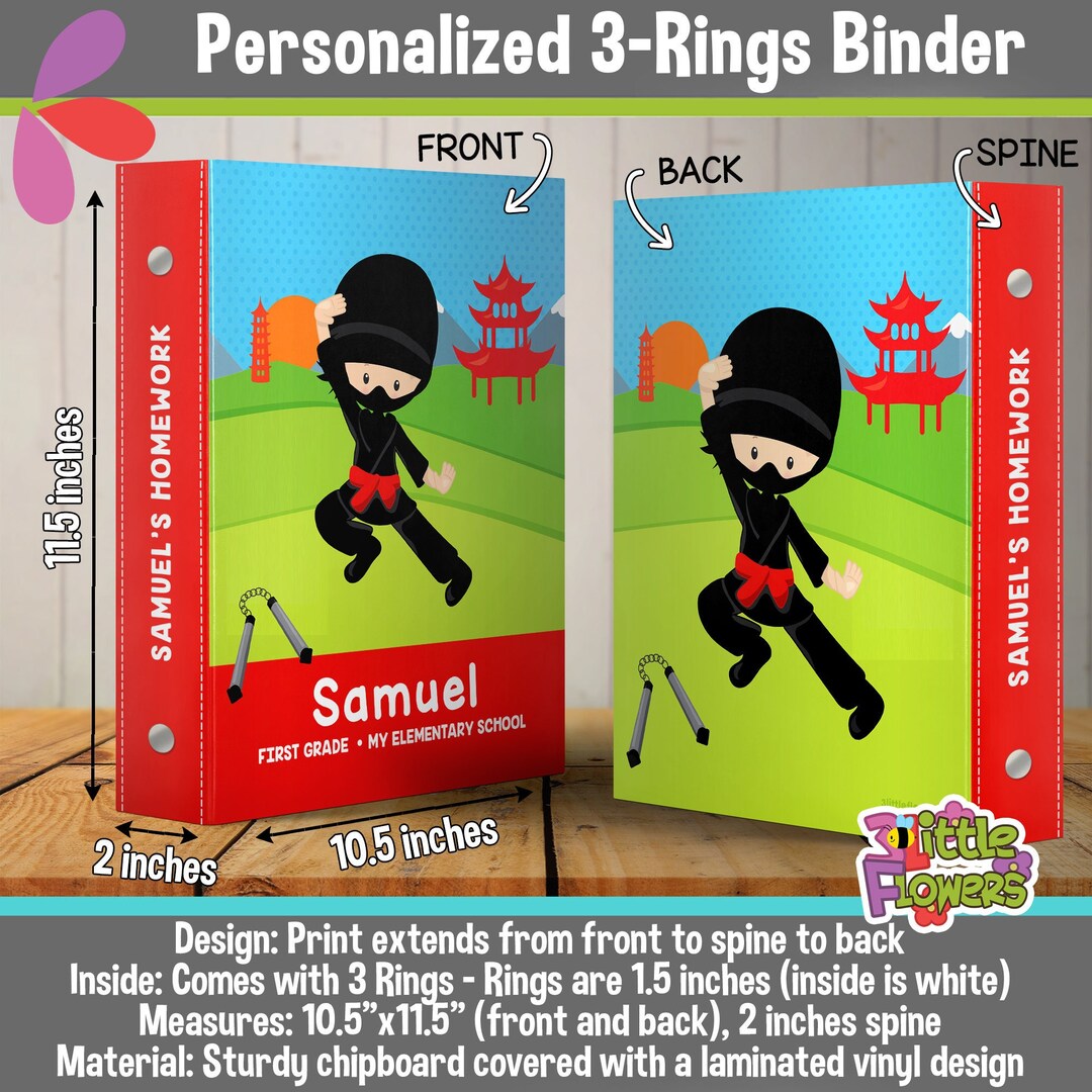 Personalized Ninja Boy Binder - Personalized 3 Ring Binder 2 Inches ...