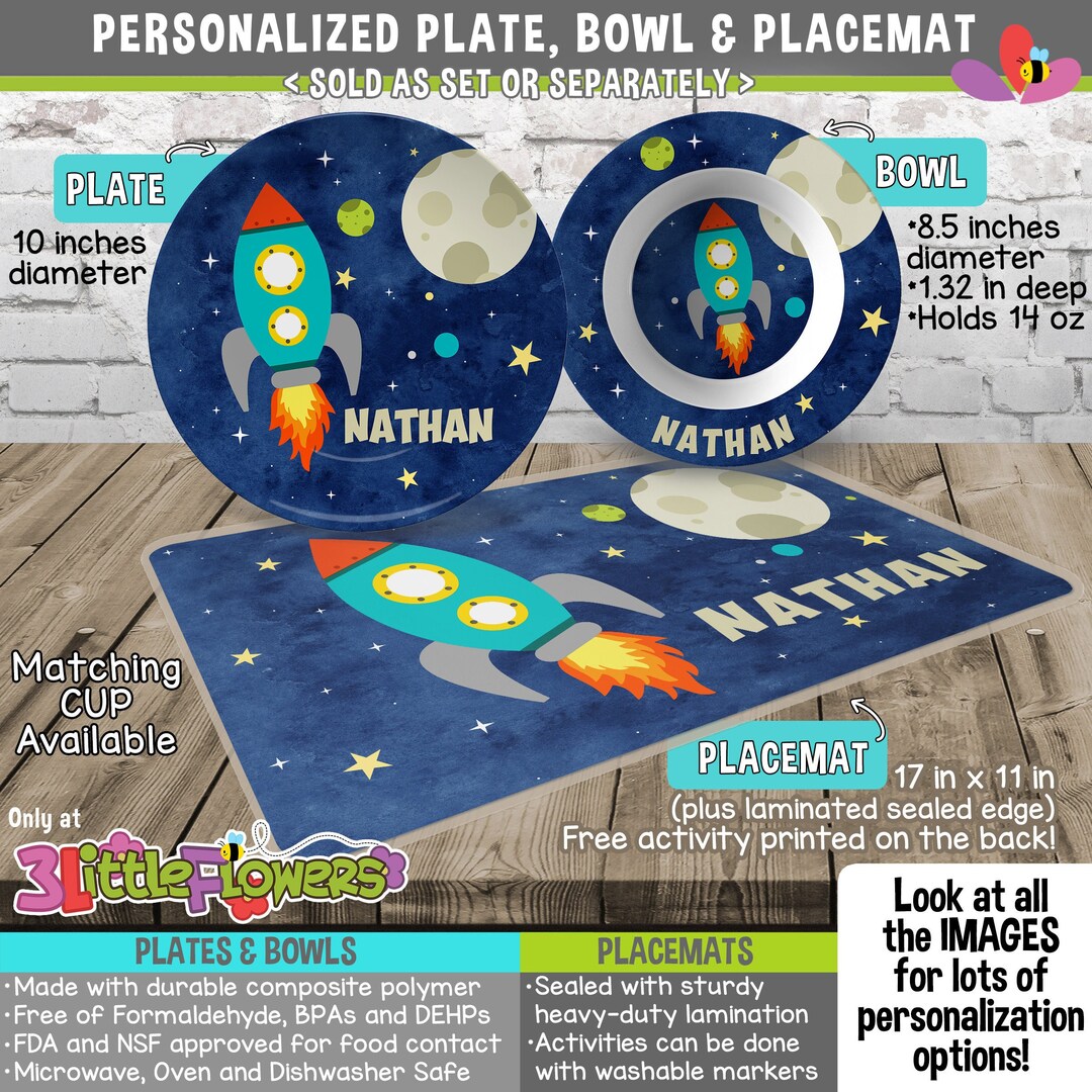 Personalized Spaceship Plate and Bowl Set - Personalized Plastic ...