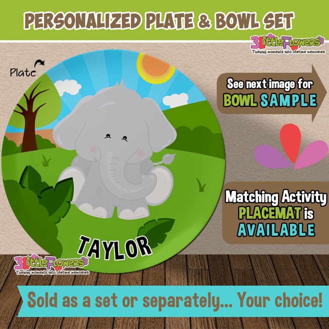 Baby Elephant Plate and Bowl Set Personalized Plastic - Etsy