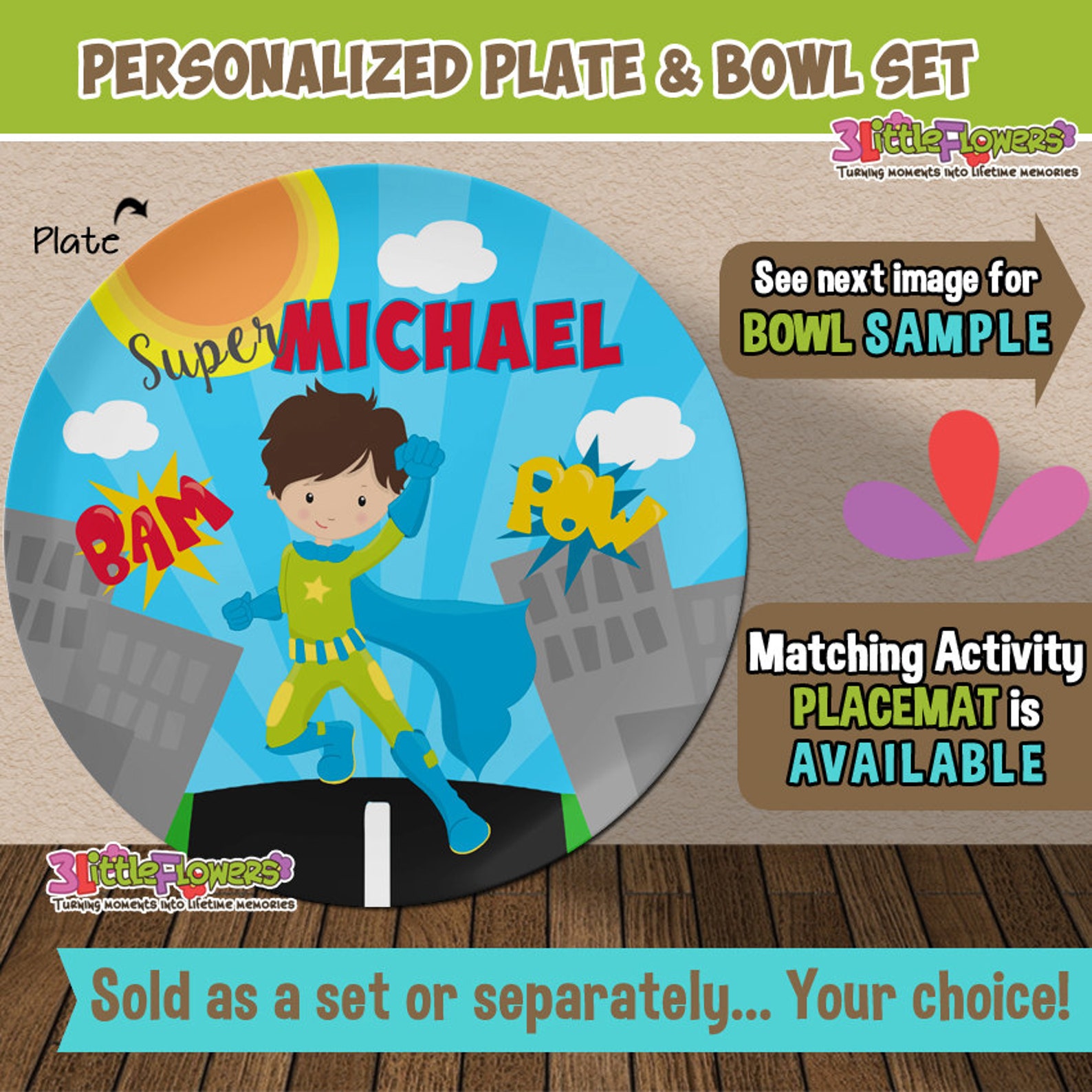Superhero Plate and Bowl Set Personalized Plastic Children - Etsy