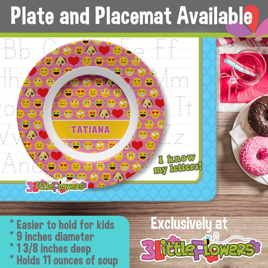 Personalized Emoji Plate and Bowl Set Personalized Plastic - Etsy