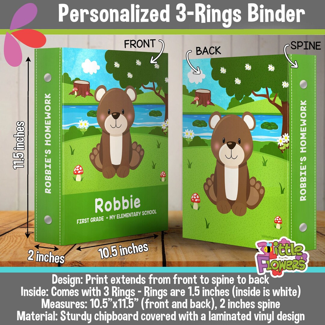 Personalized Bear Binder - Personalized 3 Ring Binder 2 Inches ...
