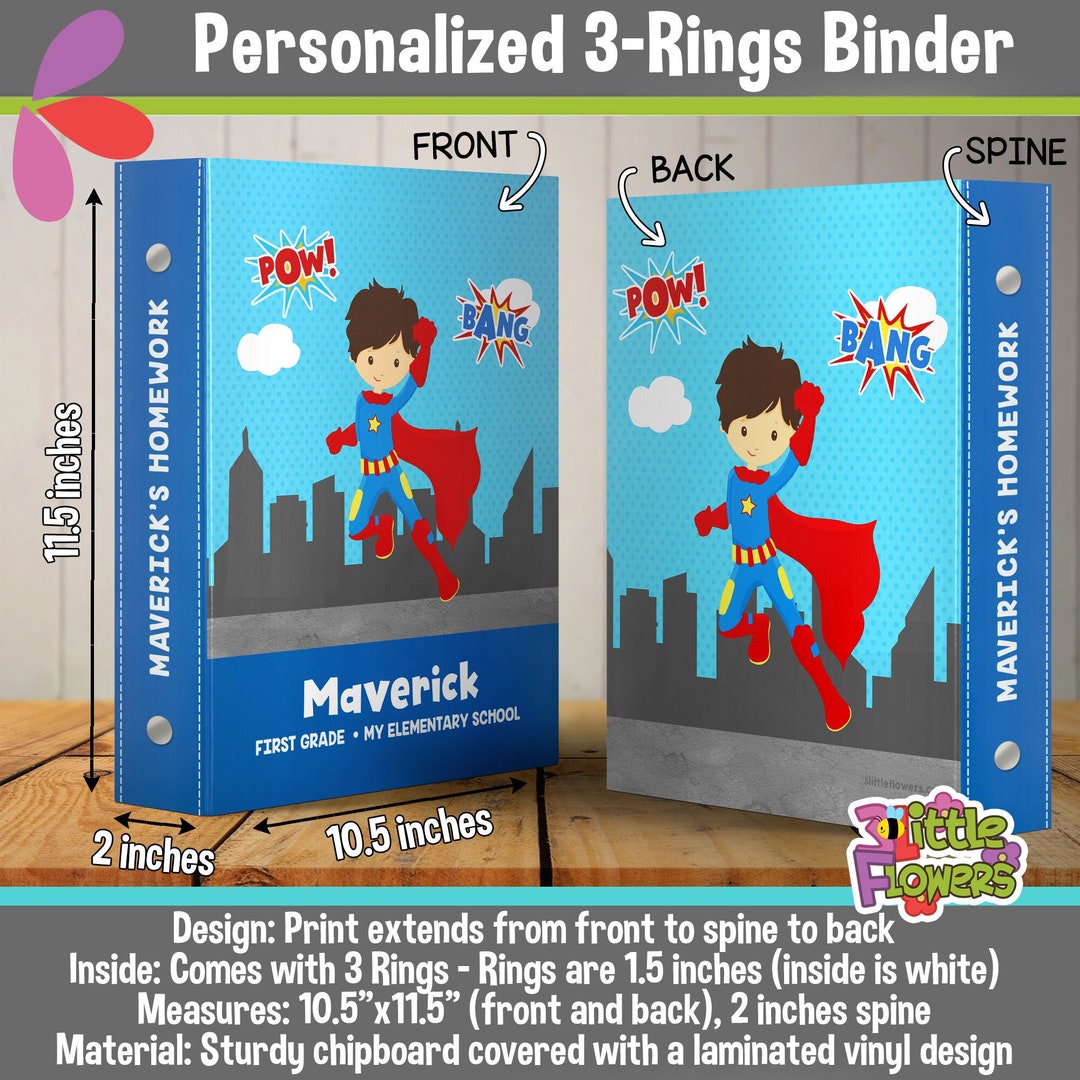 Personalized Superhero Boy Binder - Personalized 3 Ring Binder 2 Inches ...