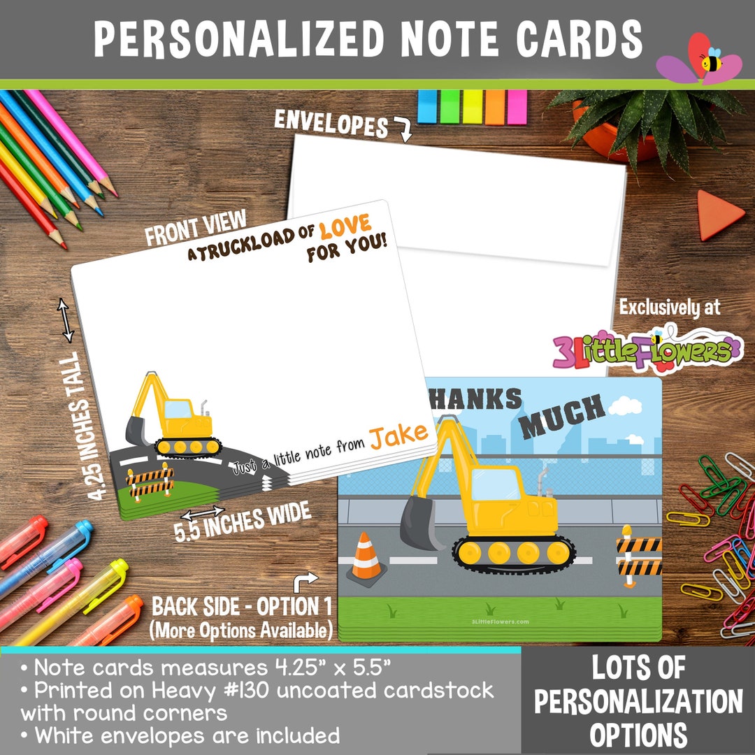 Construction Note Cards - Set of Personalized Note Cards - 4.25 X 5.5 ...