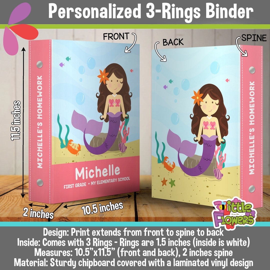 Personalized Mermaid Binder - Personalized 3 Ring Binder 2 Inches ...