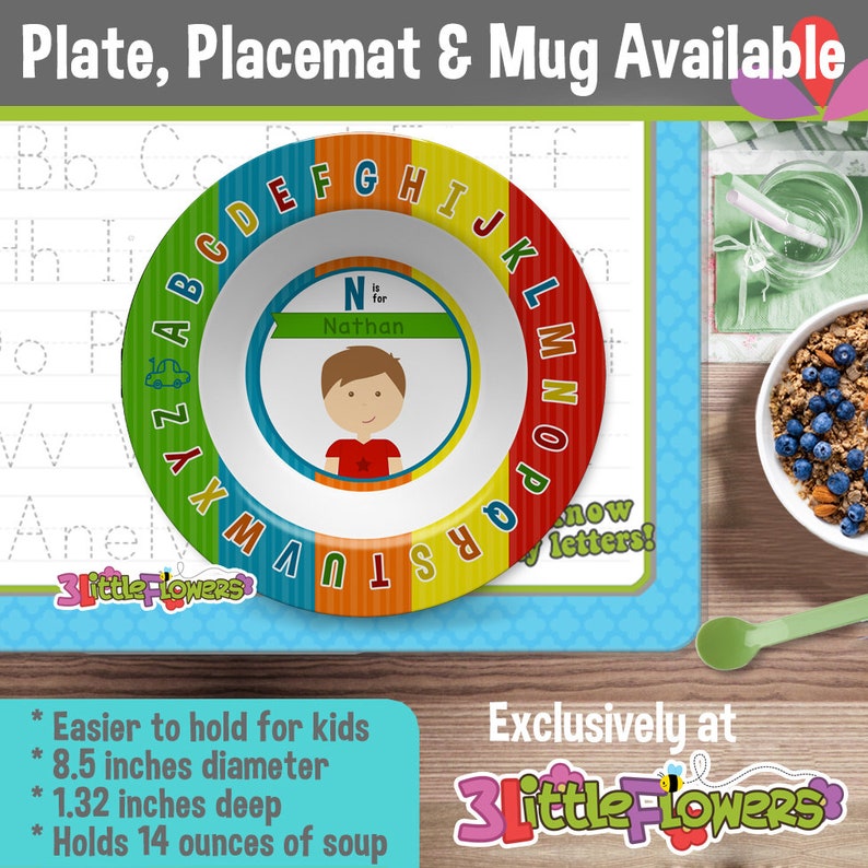 Alphabet Little Boy Plate and Bowl Set Personalized Plastic - Etsy