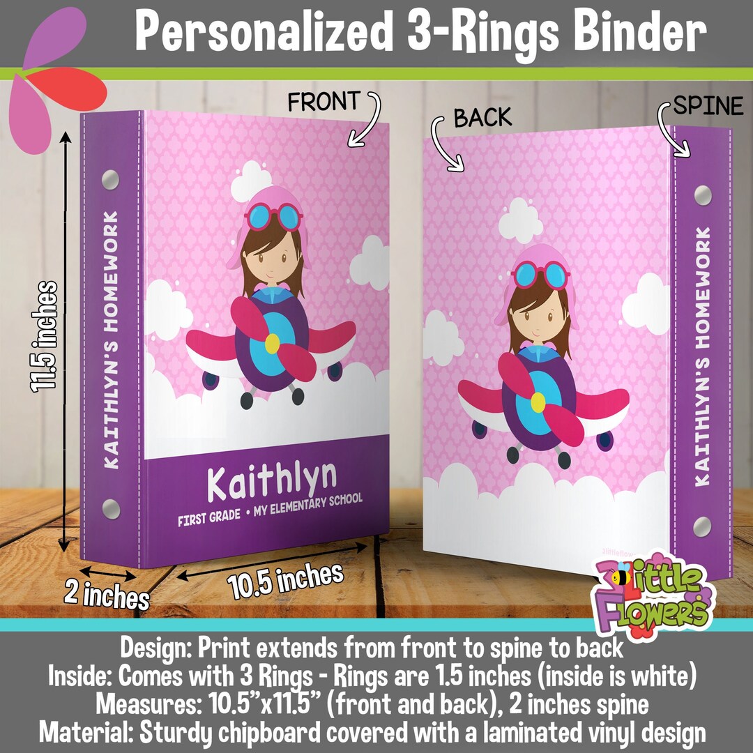 Personalized Pilot Girl Binder - Personalized 3 Ring Binder 2 Inches ...