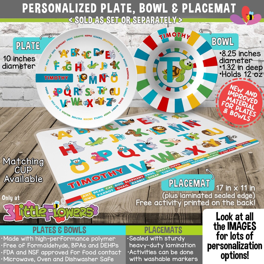 Animals Alphabet Plate and Bowl Set - Personalized Plastic Children ...