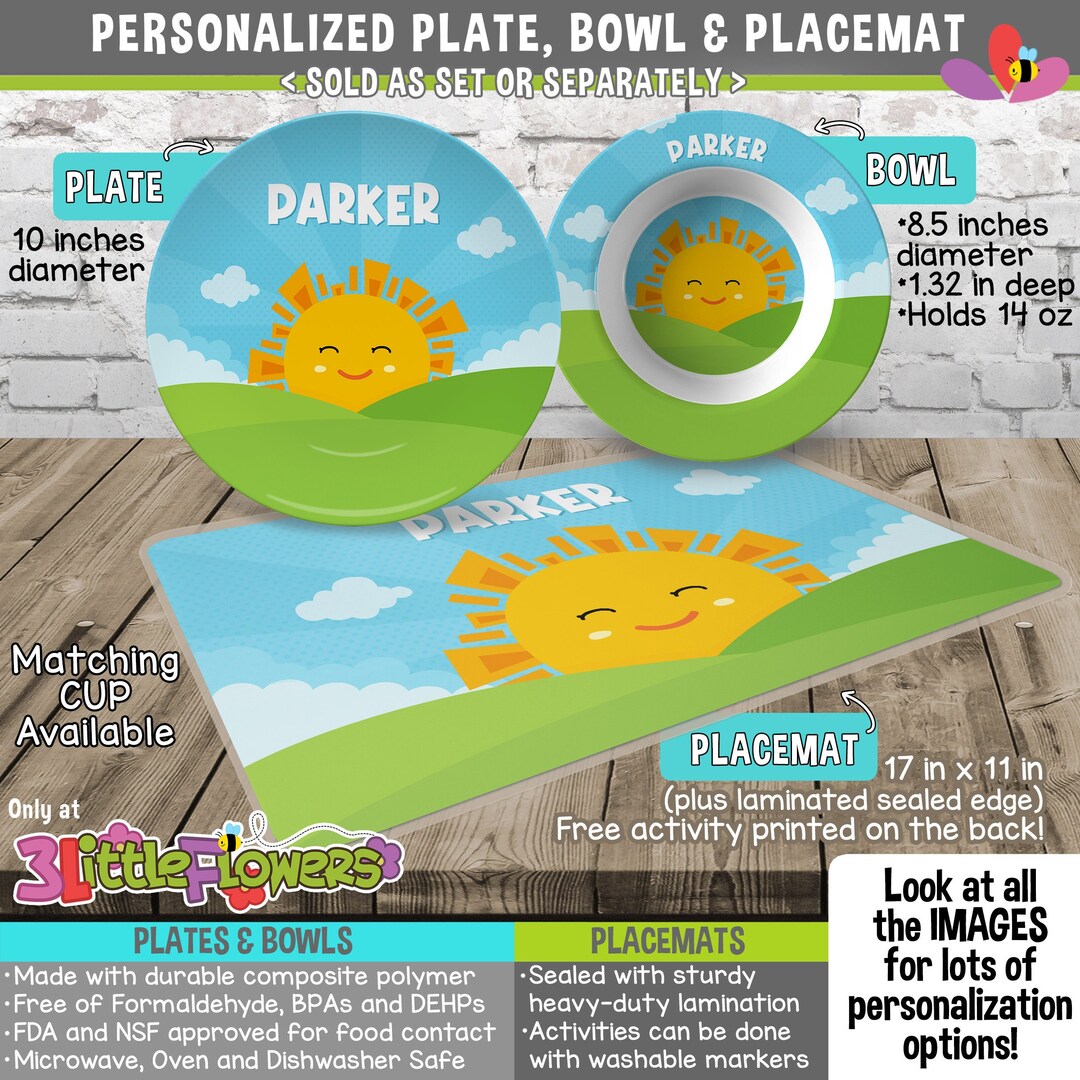 Smiley Sun Plate and Bowl Set - Personalized Plastic Children Plate ...