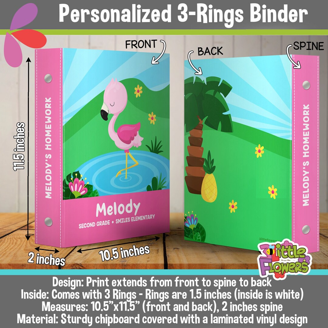 Personalized Flamingo Binder - Personalized 3 Ring Binder 2 Inches ...