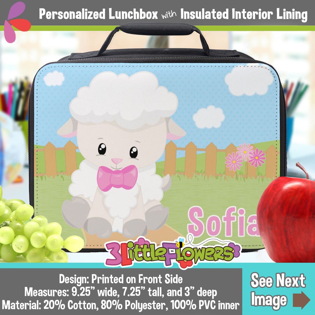 Personalized Lamb Lunchbox Personalized Polyester Lunch Box Insulated ...