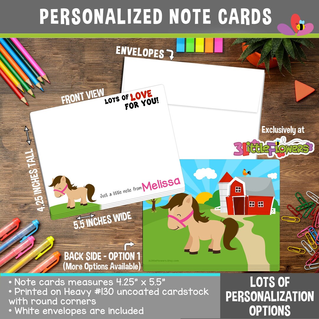 Pony Note Cards - Set of Personalized Note Cards - 4.25” X 5.5 ...