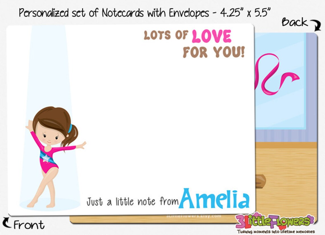 Gymnastic Note Cards Set of Personalized Note Cards 4.25 - Etsy