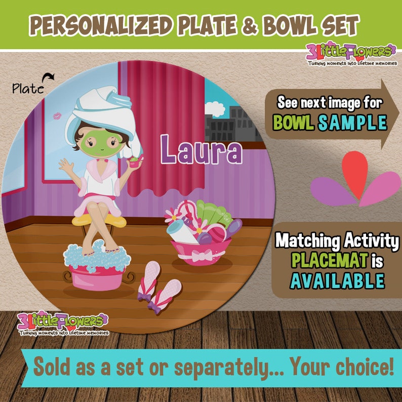 Spa Girl Plate and Bowl Set Personalized Plastic Children - Etsy